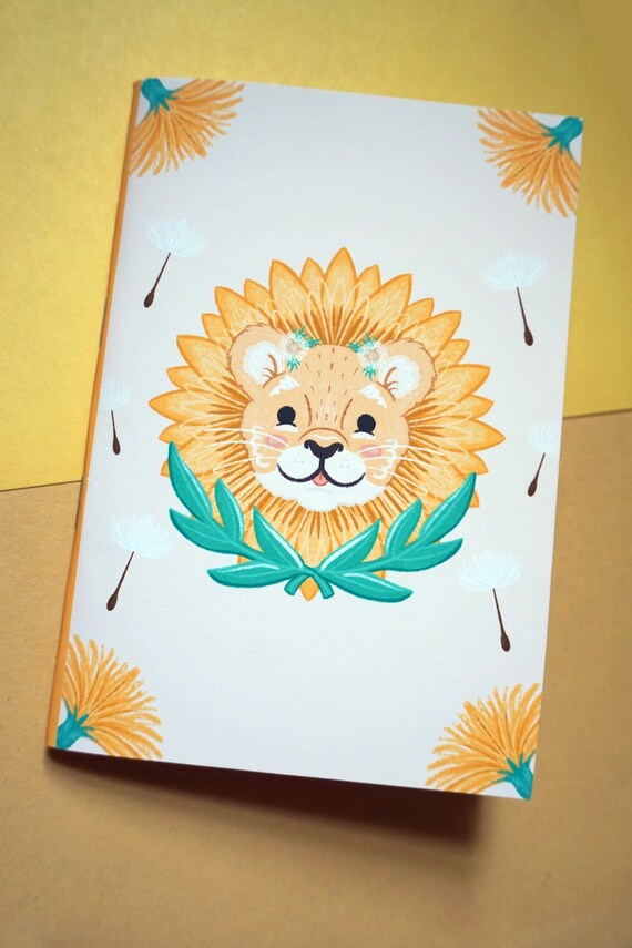 Paper & Party Supplies Dandy Lion Illustrated Handmade A6 Ruled ...