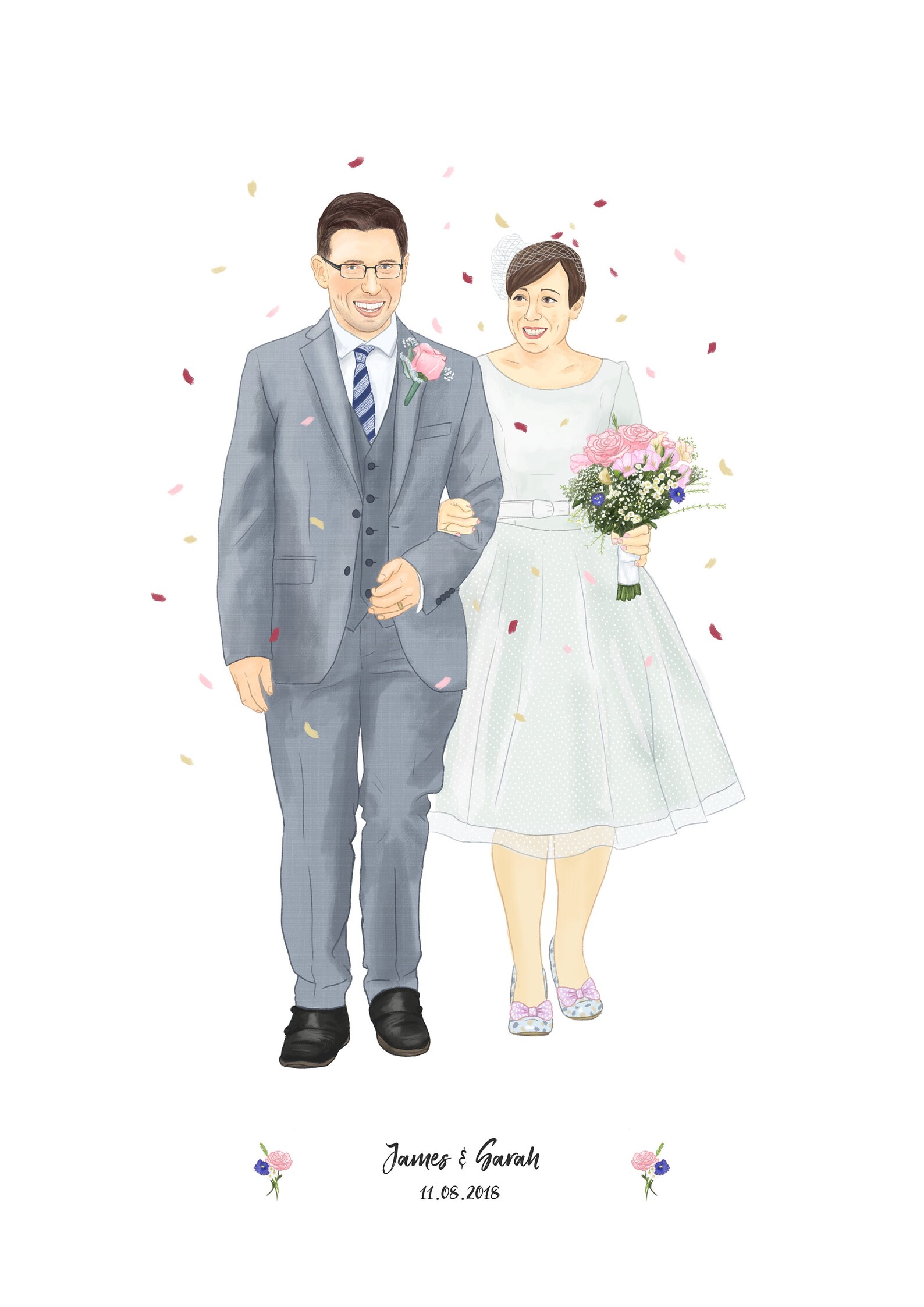 Custom Wedding Couples Portrait - Personalised Digital Illustration ...