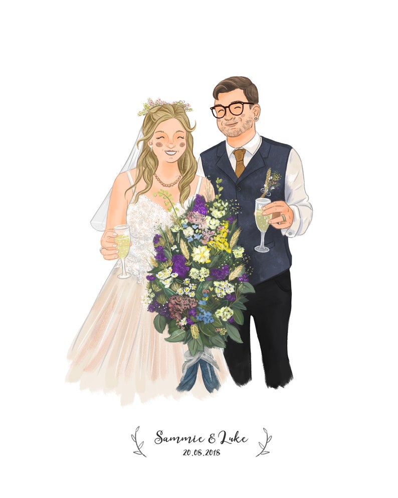 Custom Wedding Couples Portrait - Personalised Digital Illustration ...