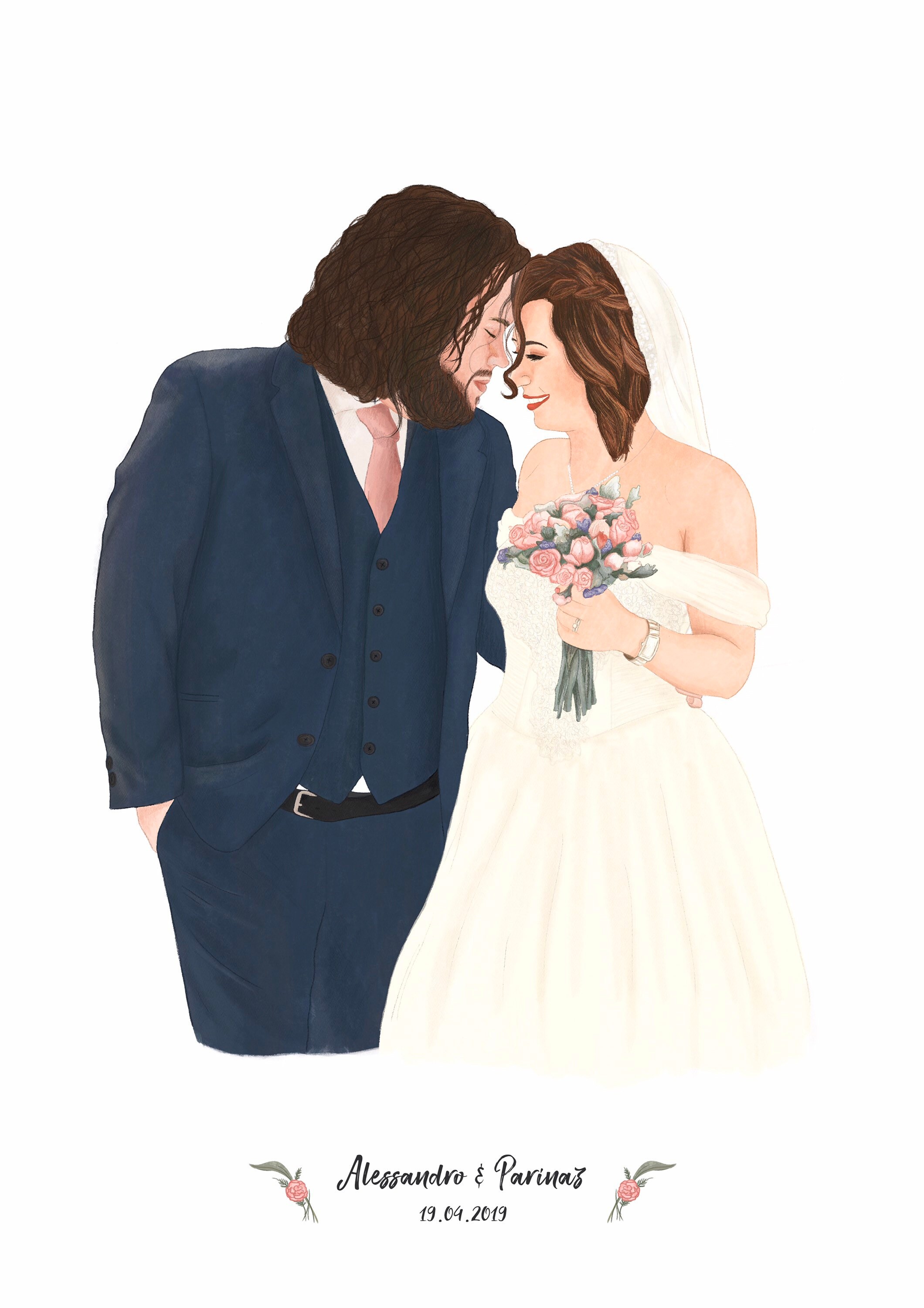 Custom Wedding Couples Portrait Personalised Digital - Etsy