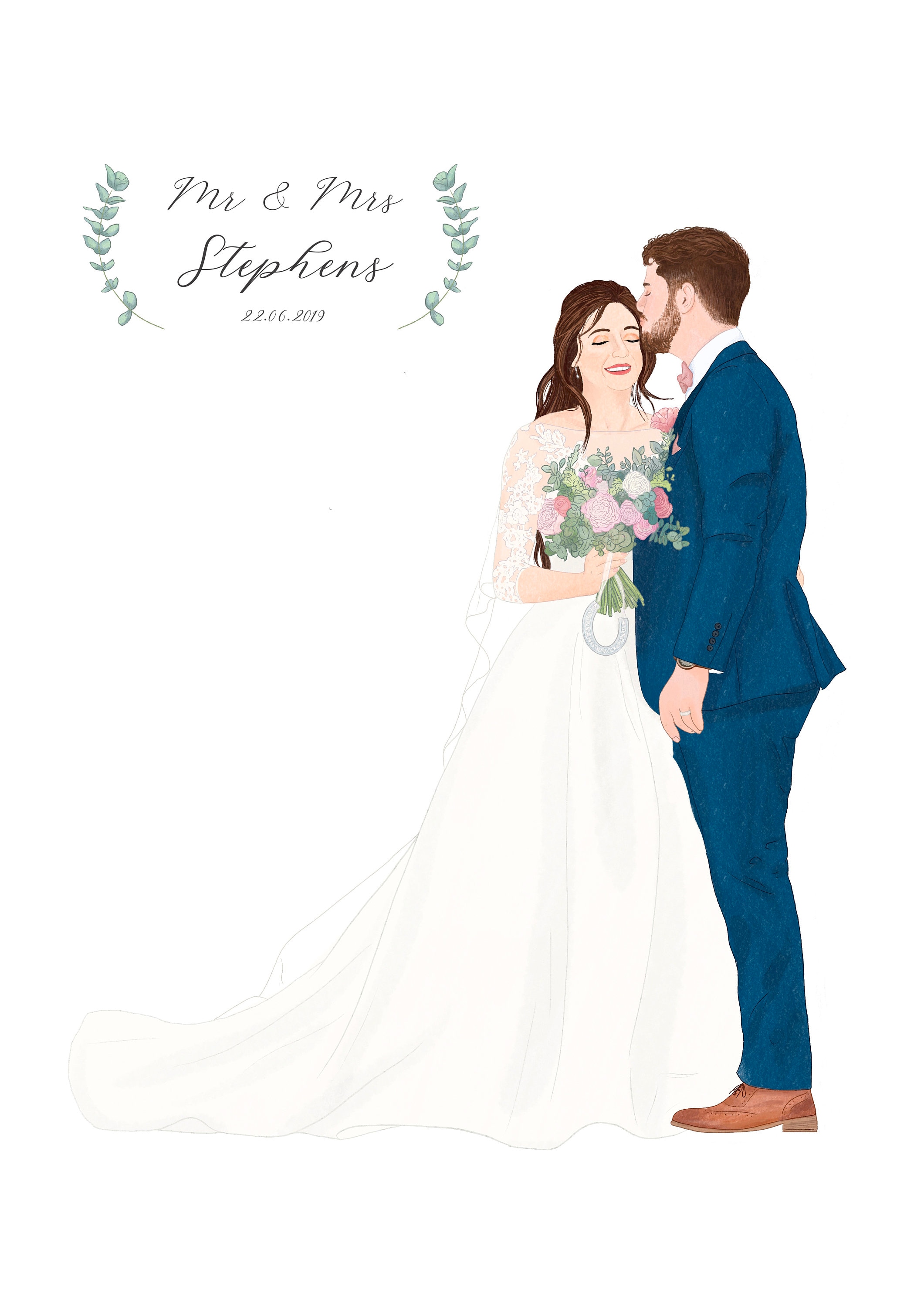 Custom Wedding Couples Portrait - Personalised Digital Illustration ...