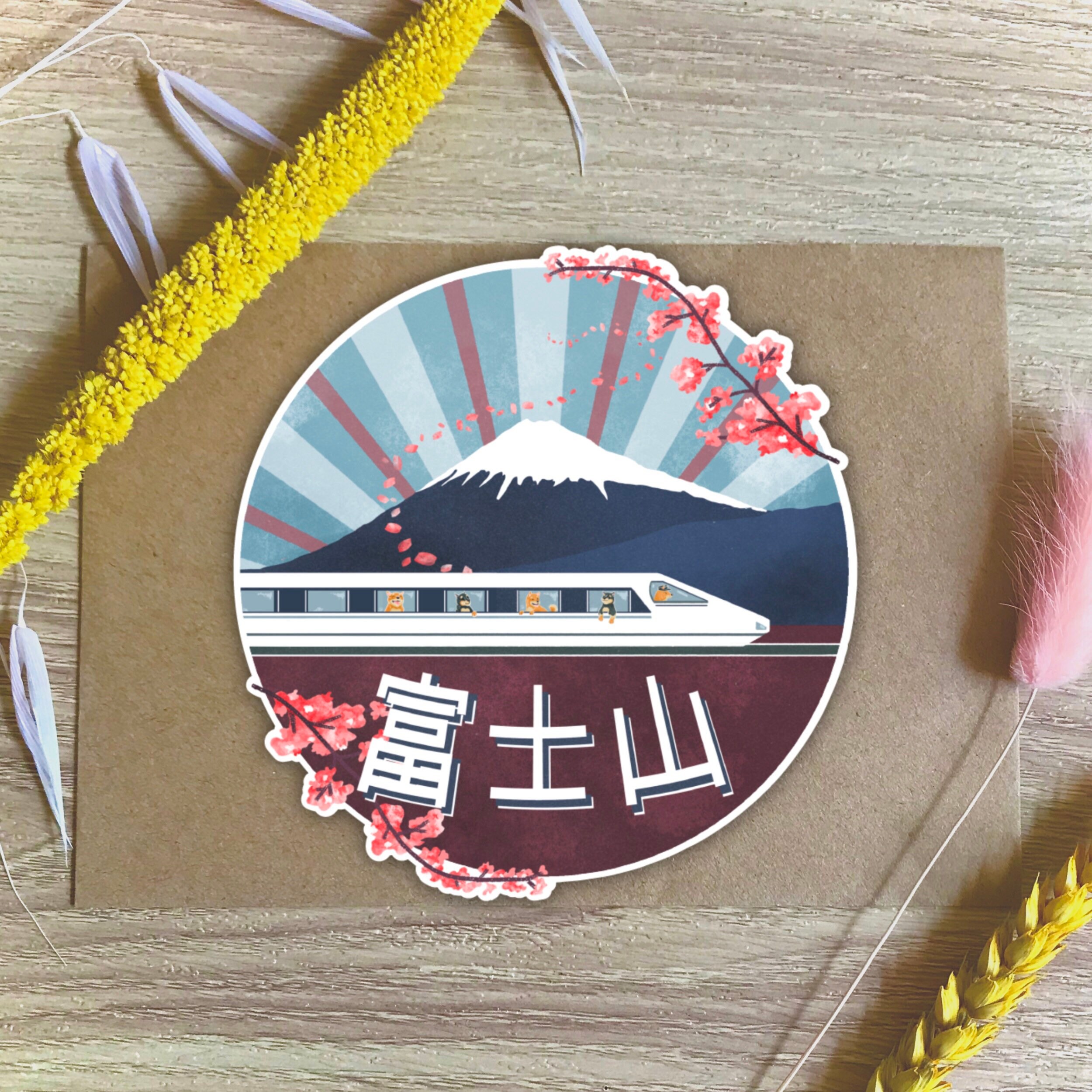 Shibas on the Shinkansen Mt. Fuji, Japan Vinyl Sticker Die-cut Glossy ...