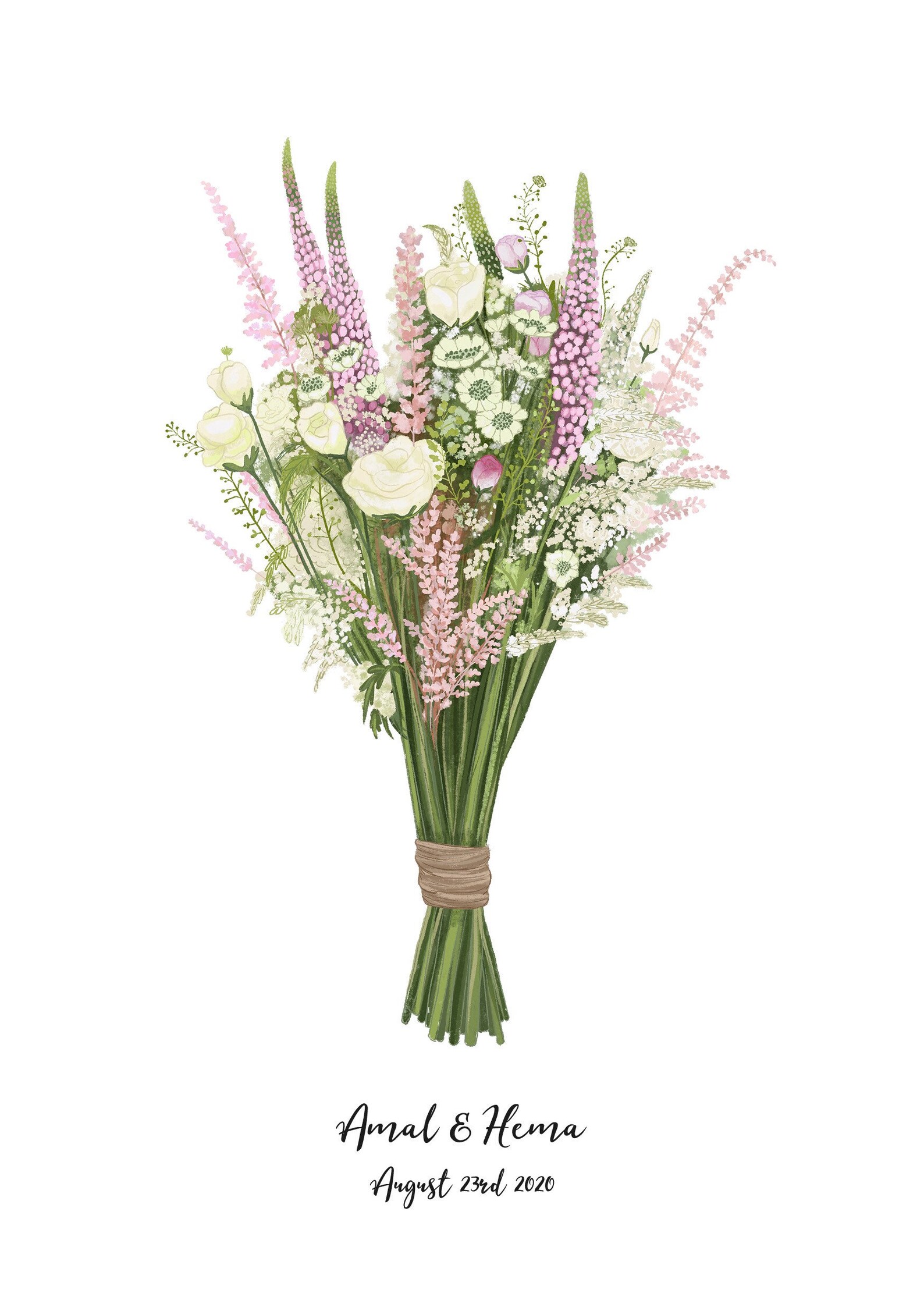 Custom Wedding Bouquet Illustration Personalised Digital Flowers ...