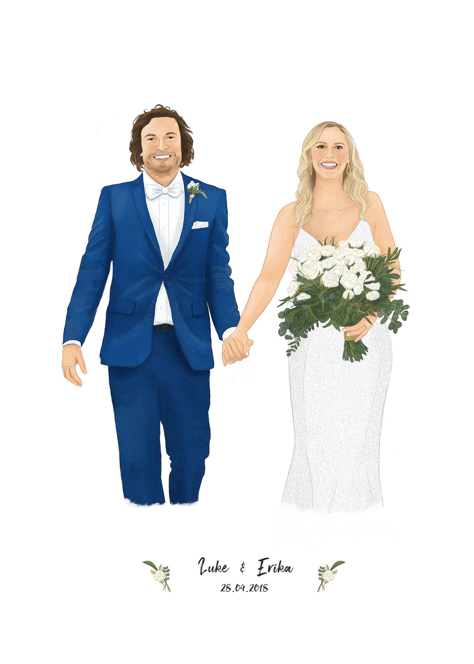 Custom Wedding Couples Portrait - Personalised Digital Illustration ...
