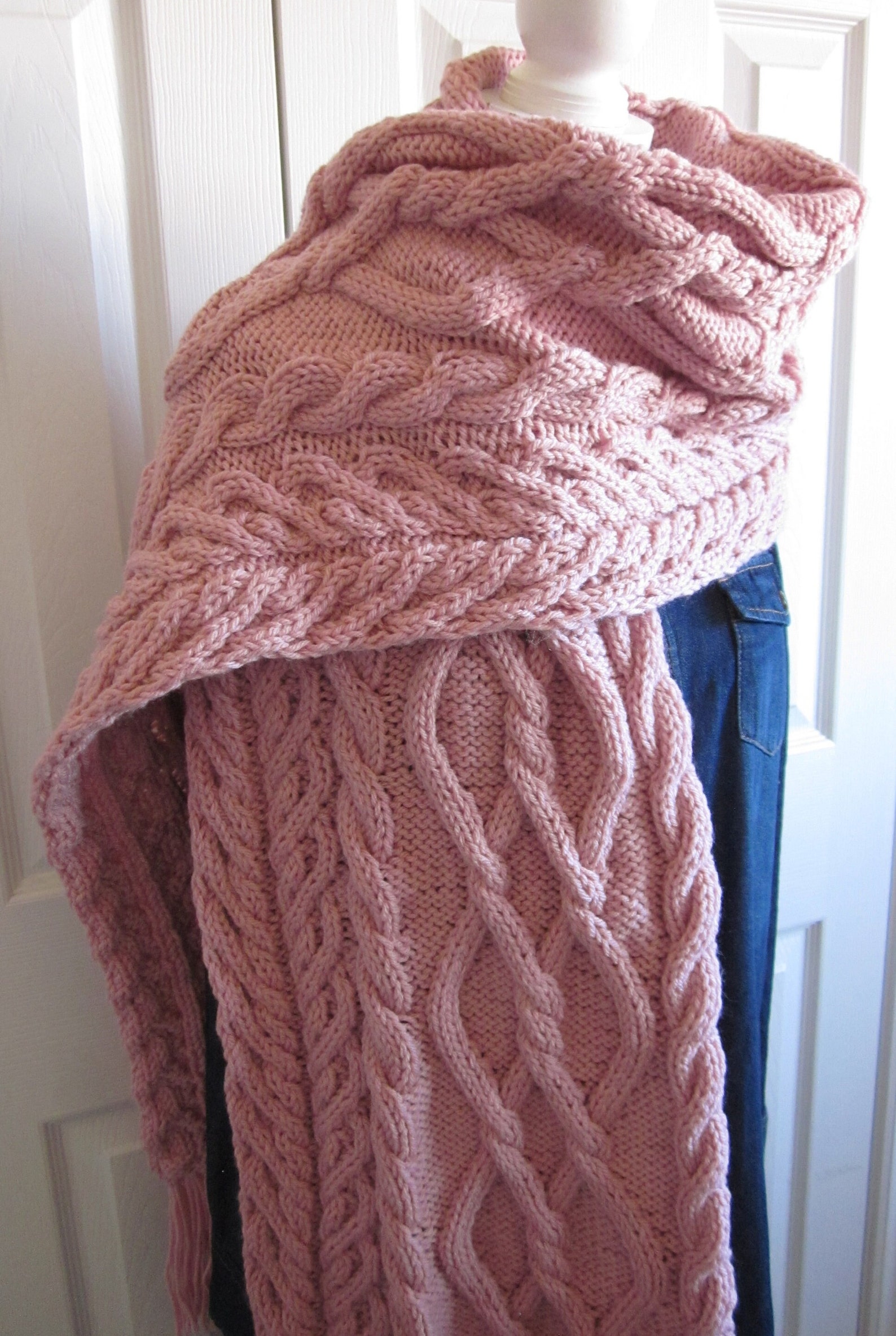 Soft Rose Chunky Thick Cable Tassel Wrap With Free Clip/pink Cozy Scarf ...