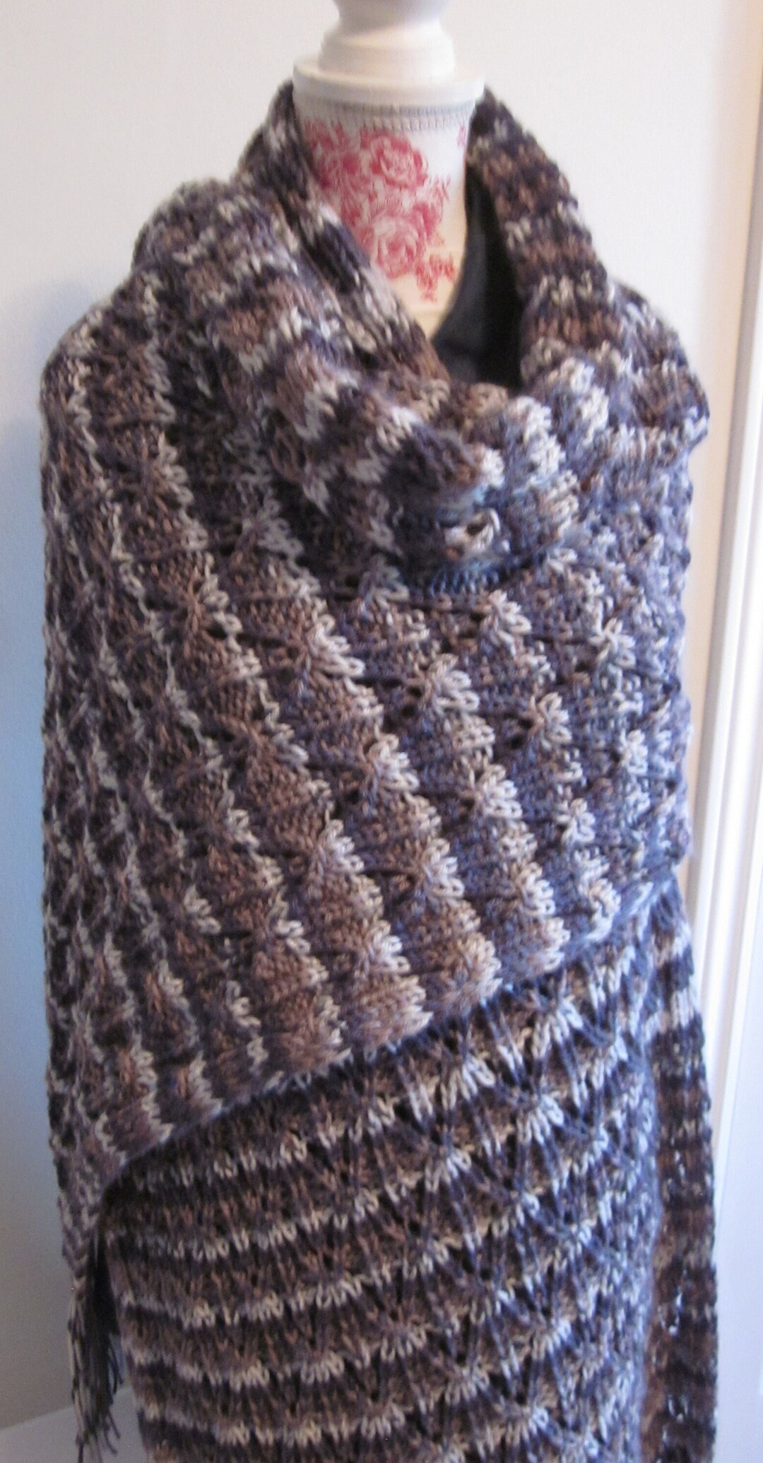 Black Mocha Snuggly Wool Chucky Wrap With Tassels/long Elastic Muffler ...