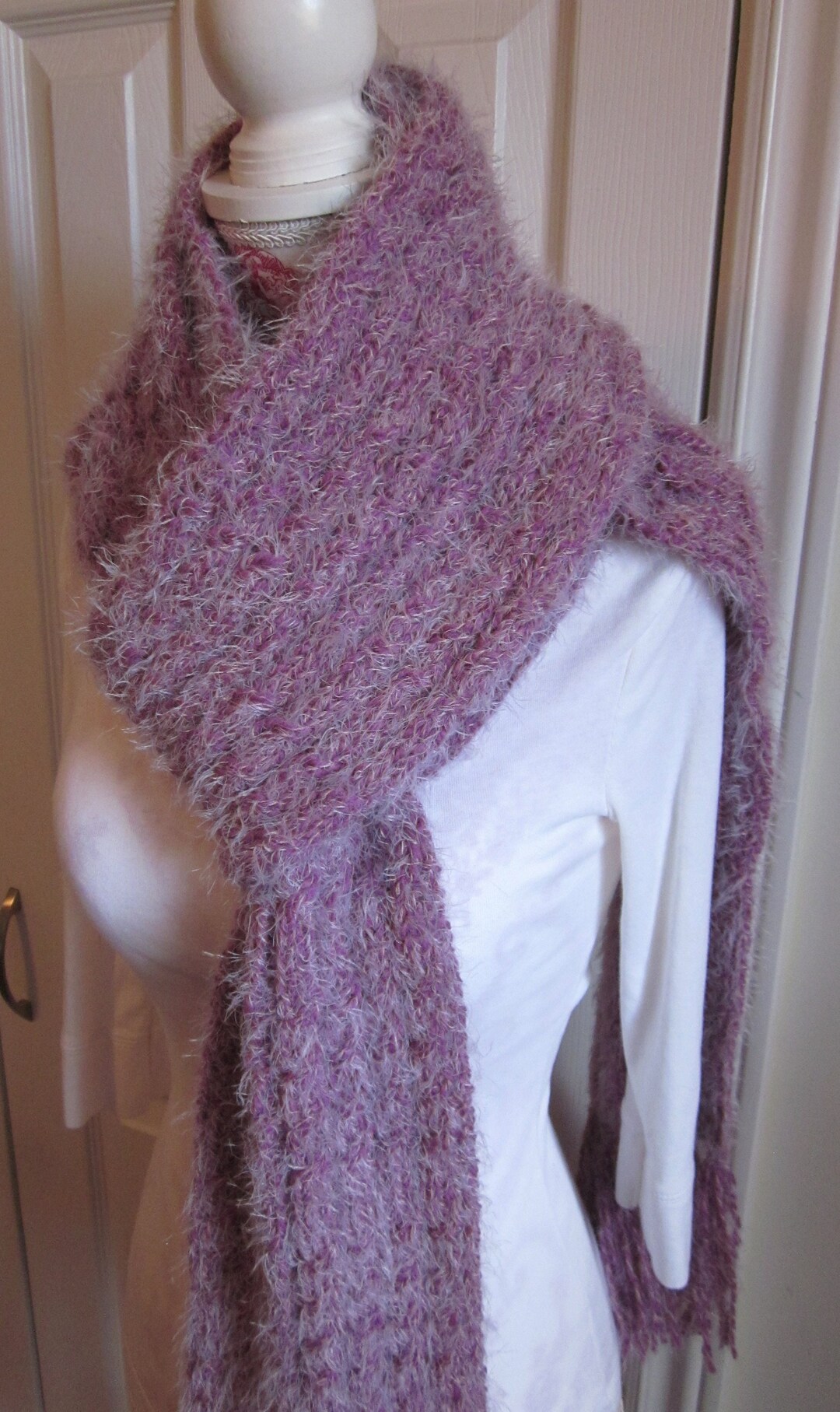 Plum Hairy Cable Pattern Acrylic Nylon Tassel Muffler/neck Shoulder ...