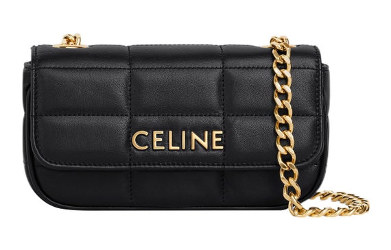 CELINE Gold Logo Logo quilted calf leather Crossbody … - Gem