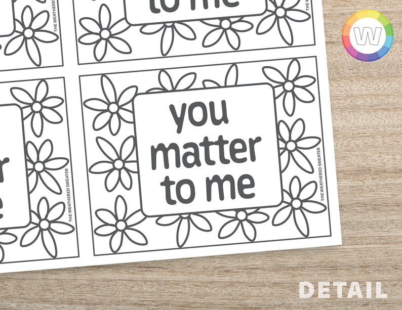 You Matter to Me Printable Motivational Message Coloring Page Notecards ...