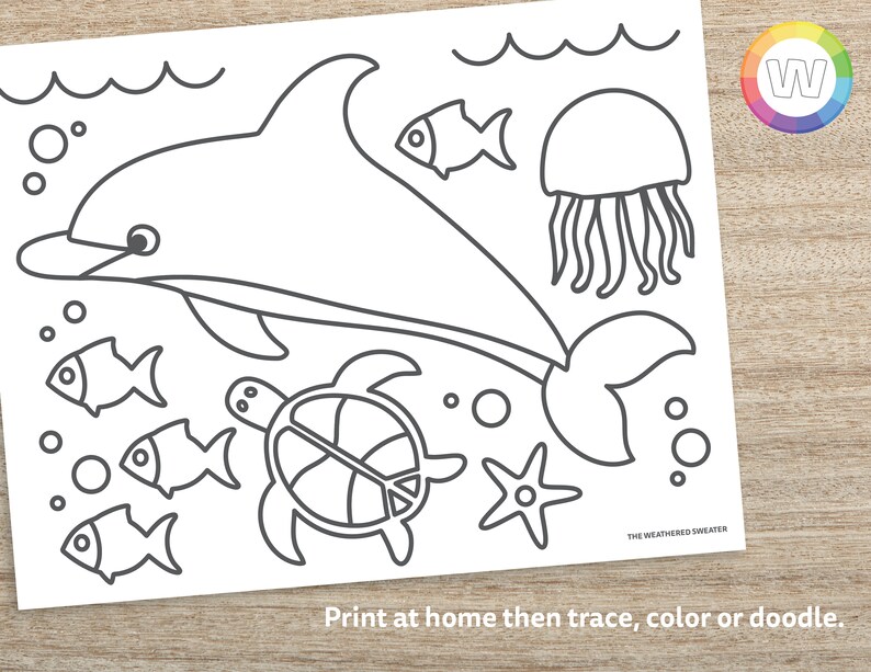 Dolphin Ocean Animals Printable Digital Download Coloring Page Activity ...