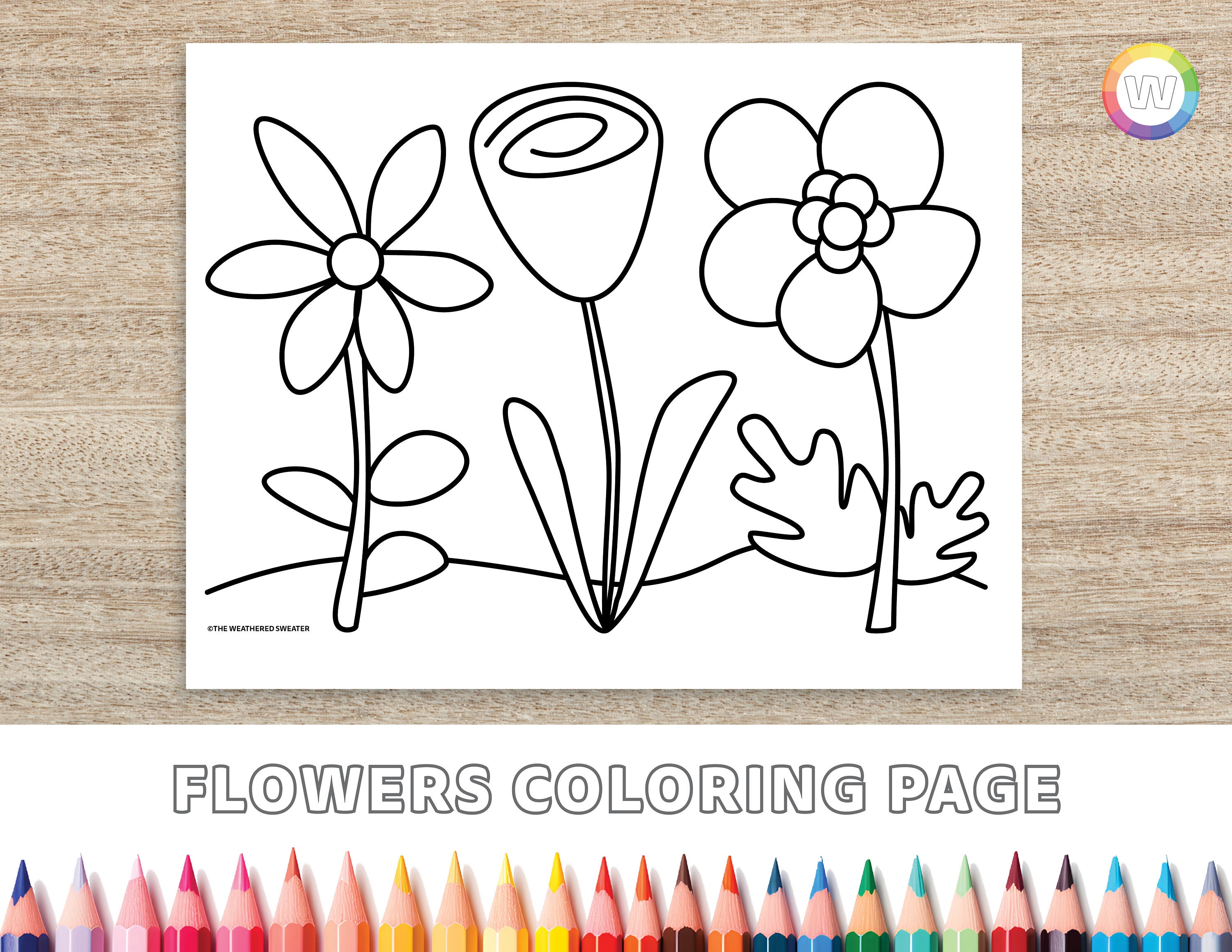 Simple Flowers Printable Digital Download Coloring Page Activity Sheet ...