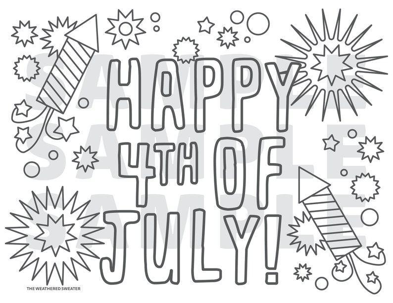 Happy 4th of July Fireworks Printable Digital Download Coloring Page ...