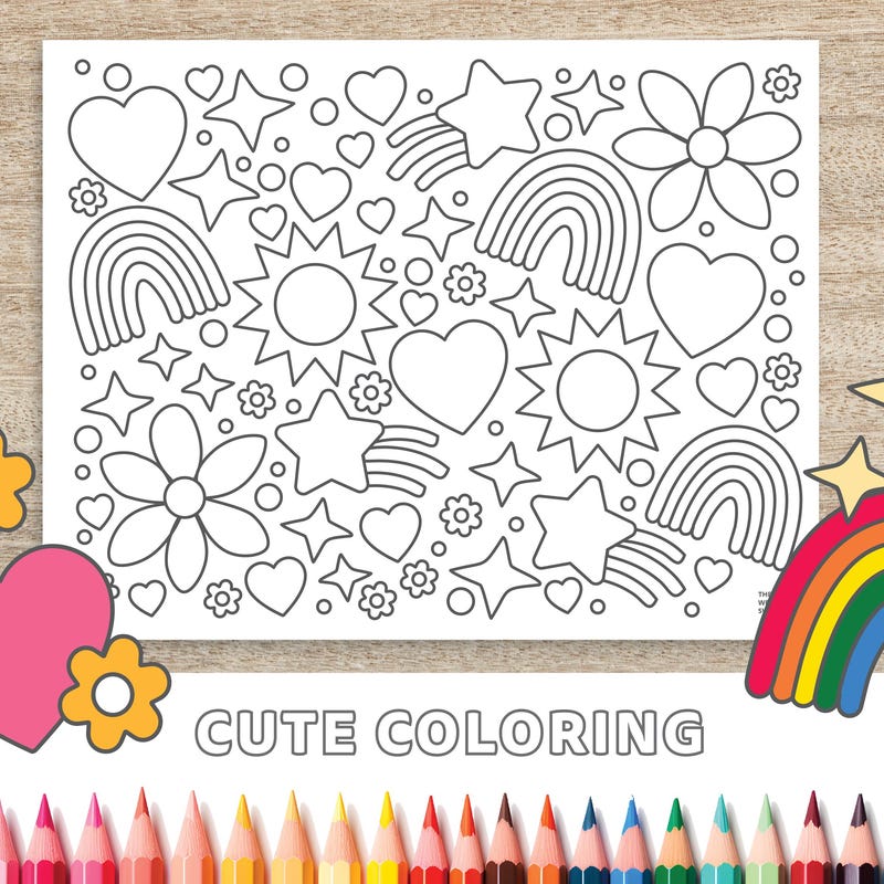 Rainbow Heart Coloring Sheets - Etsy