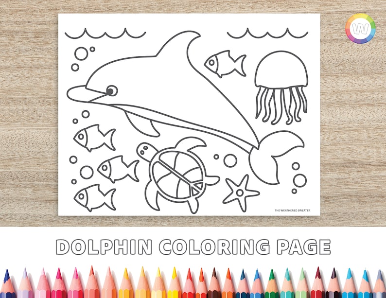 Dolphin Ocean Animals Printable Digital Download Coloring Page Activity ...