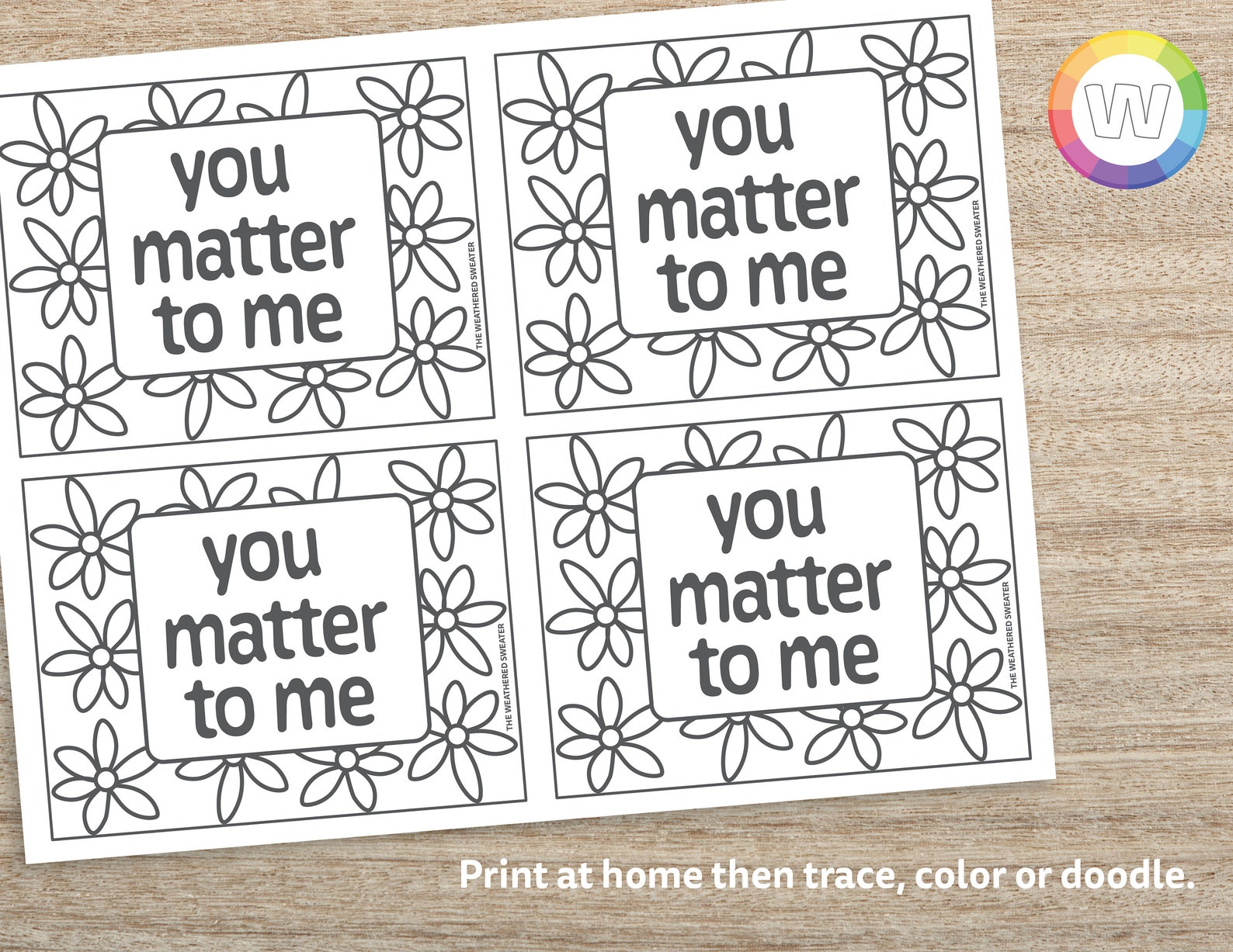 You Matter to Me Printable Motivational Message Coloring Page Notecards ...