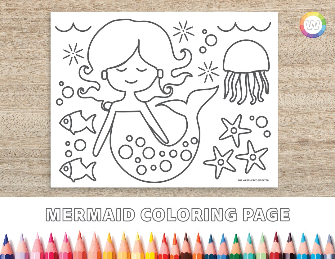 Mermaid Printable Digital Download Coloring Page Activity Sheet - Etsy
