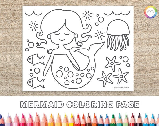 Mermaid Printable Digital Download Coloring Page Activity Sheet - Etsy