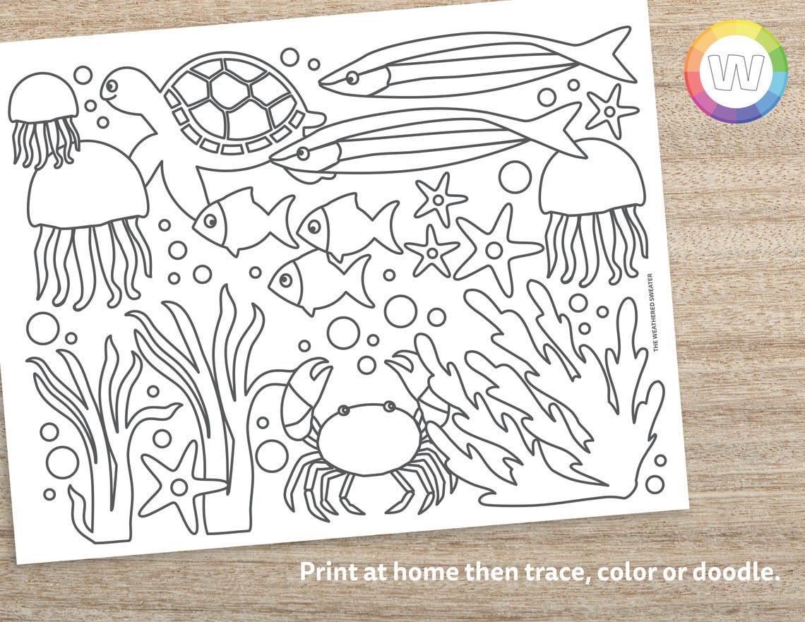 Sea Turtle and Friends Ocean Printable Digital Download Coloring Page ...
