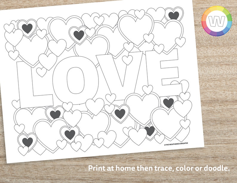 Love and Hearts Printable Digital Download Detailed Coloring Page ...