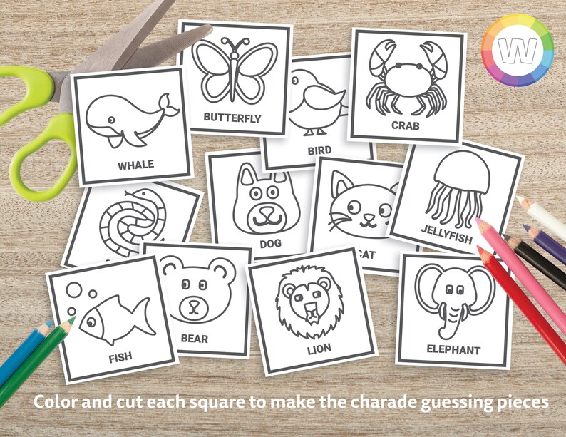 Kid-friendly Printable Animal Charades Cards and Coloring Pages Family ...