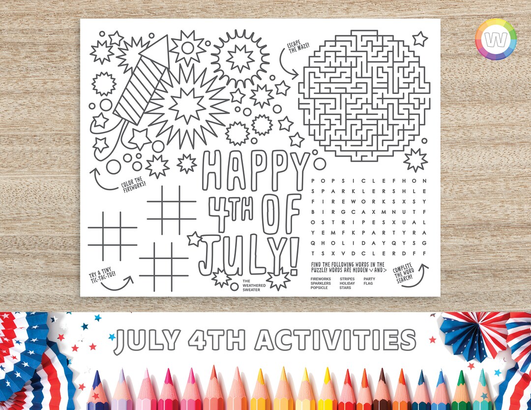 Printable Fourth of July Activity Placemat With Word Search and Maze - Etsy