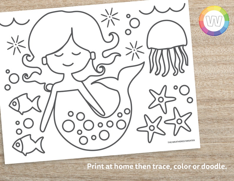 Mermaid Printable Digital Download Coloring Page Activity Sheet - Etsy