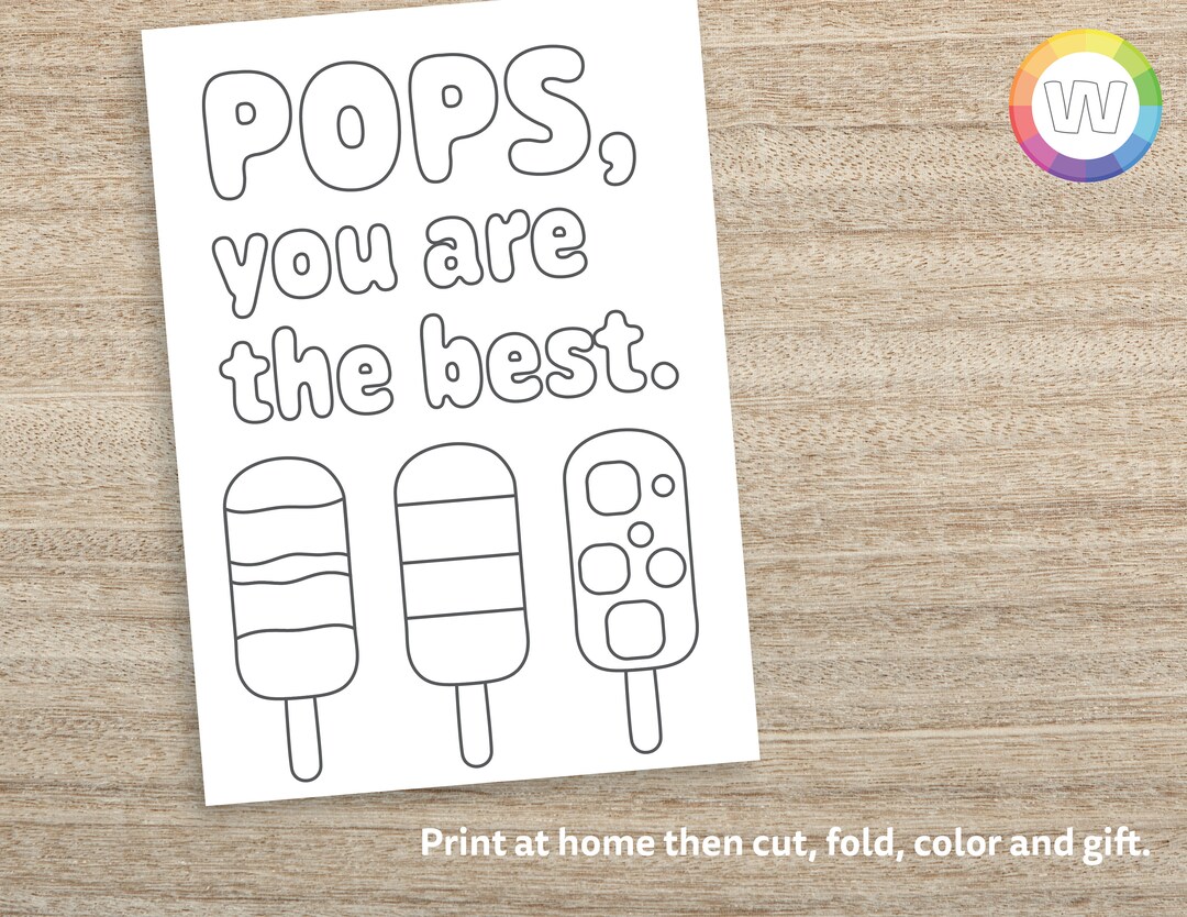 Pops Father's Day Popsicle Printable Coloring Sheet Greeting Card - Etsy