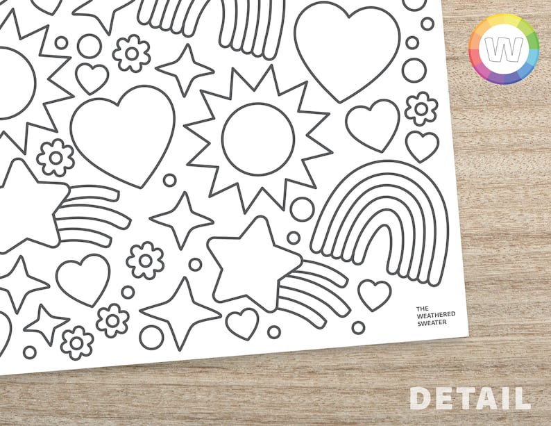 Rainbows, Hearts, Stars Printable Coloring Page Digital Download ...