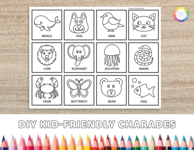 Kid-friendly Printable Animal Charades Cards and Coloring Pages Family ...