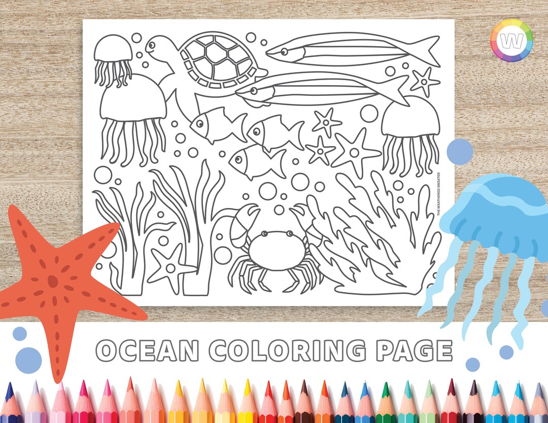 Sea Turtle and Friends Ocean Printable Digital Download Coloring Page ...