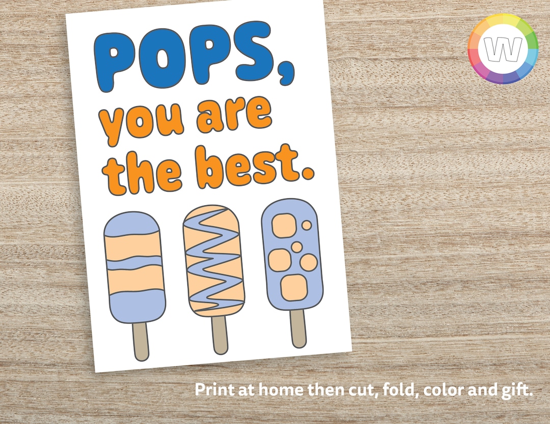 Pops Father's Day Popsicle Printable Digital Download DIY Greeting Card ...