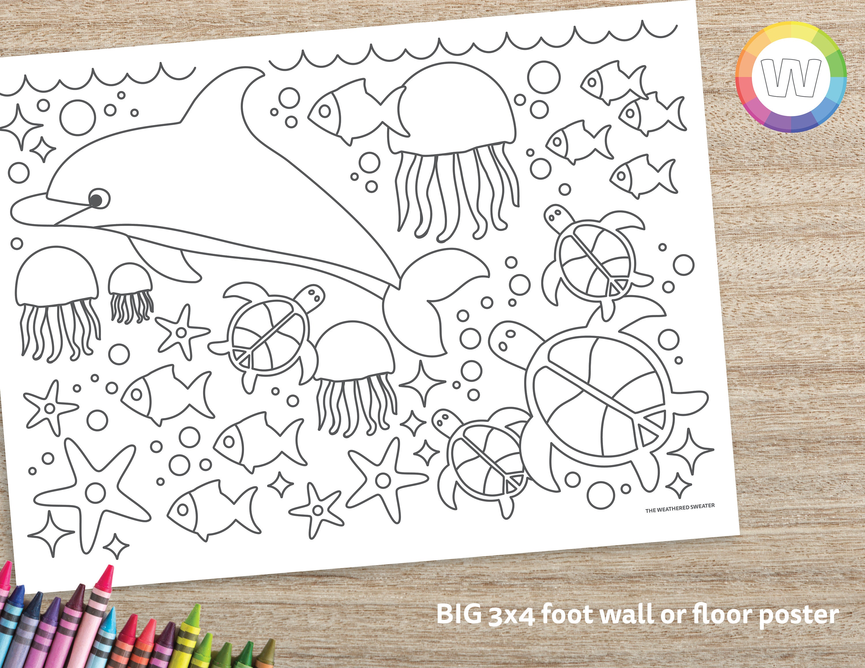 BIG 3x4-foot Underwater Dolphin and Sea Turtle Printable Coloring ...