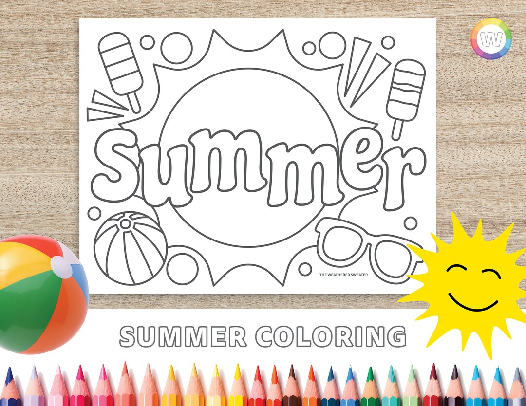 Summer Sun Printable Digital Download Coloring Page Activity Sheet - Etsy