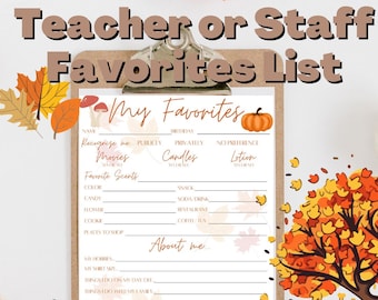 Christmas My Favorites List INSTANT DOWNLOAD Teacher's Favorite Things ...
