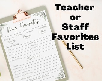 Christmas My Favorites List INSTANT DOWNLOAD Teacher's Favorite Things ...