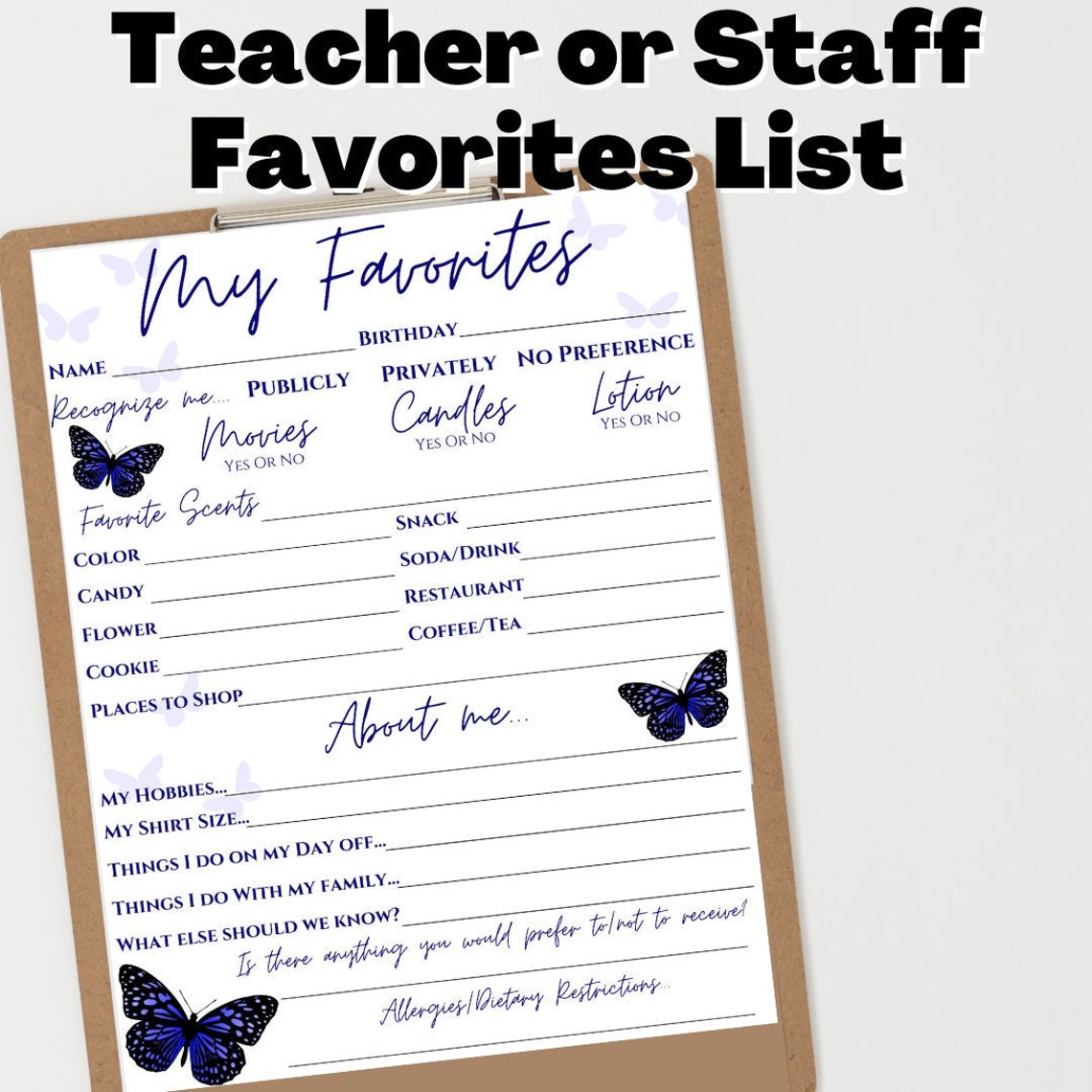 My Favorites List INSTANT DOWNLOAD Teacher's Favorite Things Staff ...