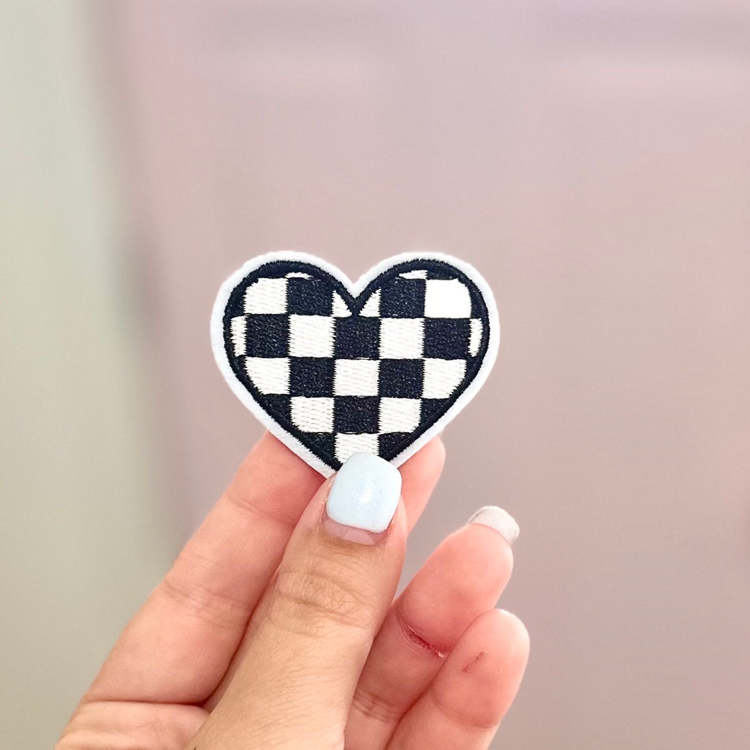 Black Checkered Heart Patch Chenille Patch Iron on Patch for Trucker ...