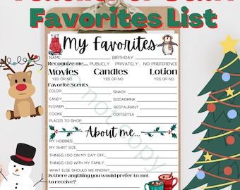 Christmas My Favorites List INSTANT DOWNLOAD Teacher's Favorite Things ...