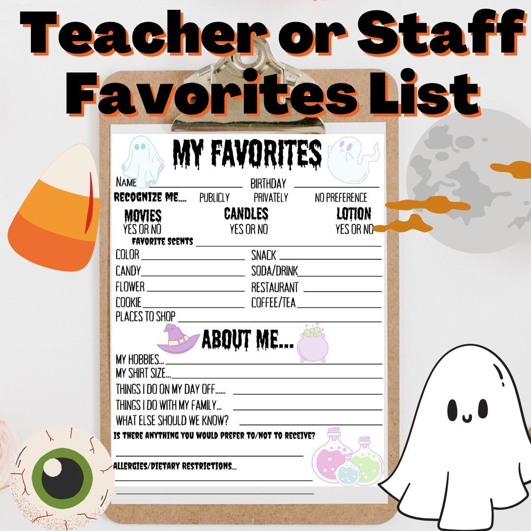 Halloween My Favorites List INSTANT DOWNLOAD Teacher's Favorite Things ...