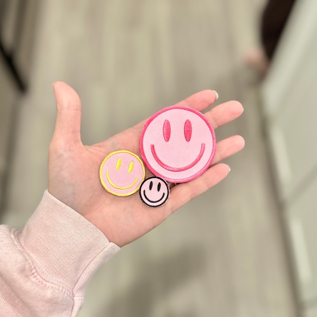 Smiley Face Pink Iron on Patch for Trucker Hat, Jacket, Clothing or Bag ...