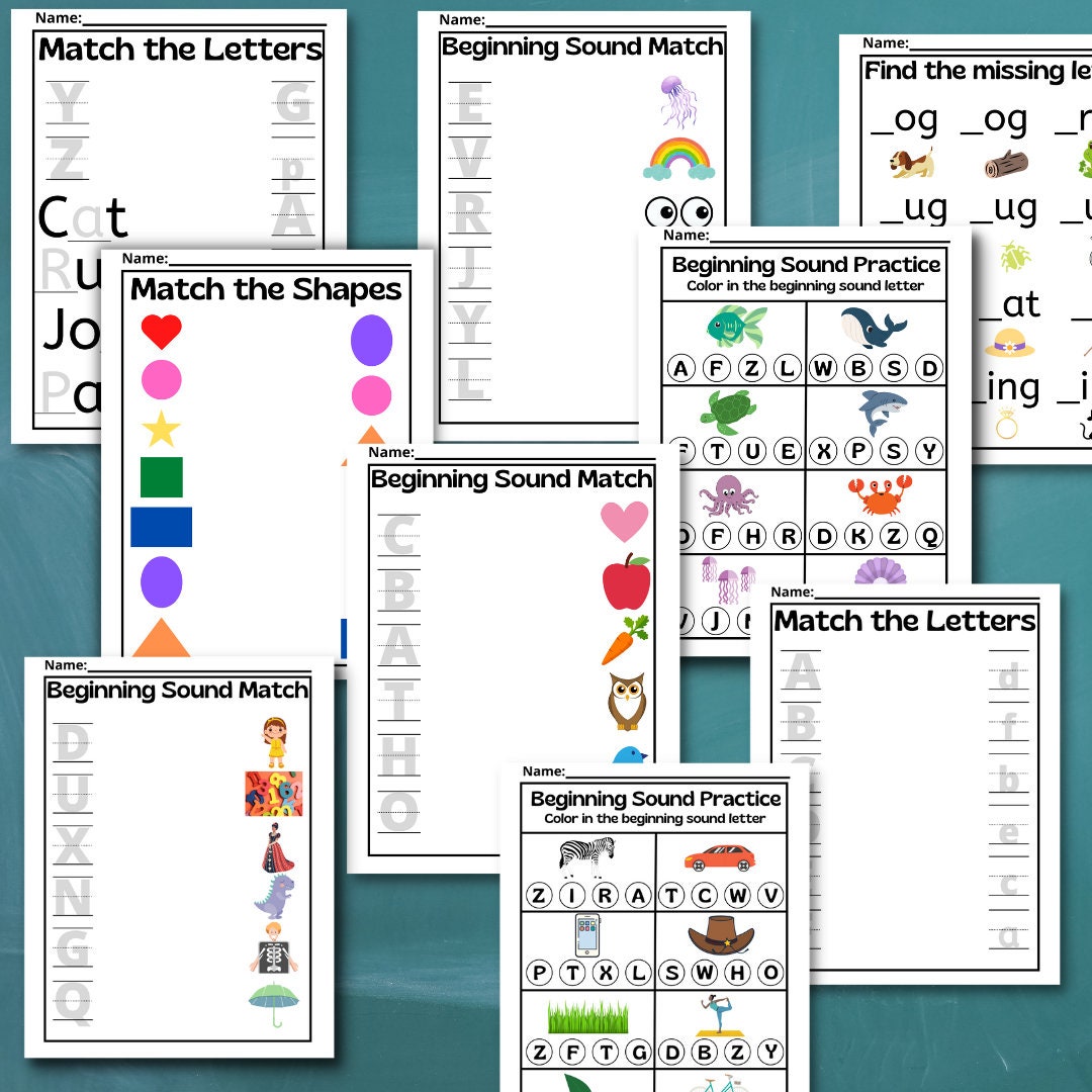 Beginning Sound and Letter Matching/tracing Practice Set of 16 ...