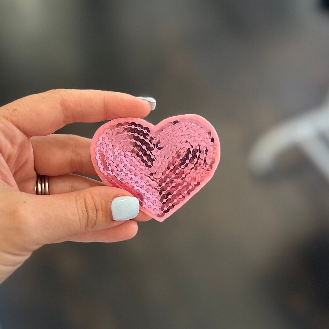 Light Pink Heart Patch Chenille Patch Western Iron on Patch for Trucker Hat, Jacket, Clothing or ...