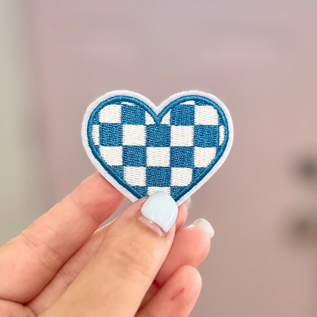 Blue Checkered Heart Patch Chenille Patch Iron on Patch for Trucker Hat ...