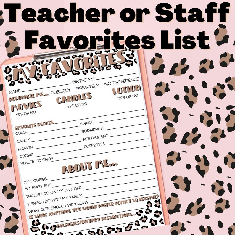 My Favorites List INSTANT DOWNLOAD Teachers Favorite Things Staff ...