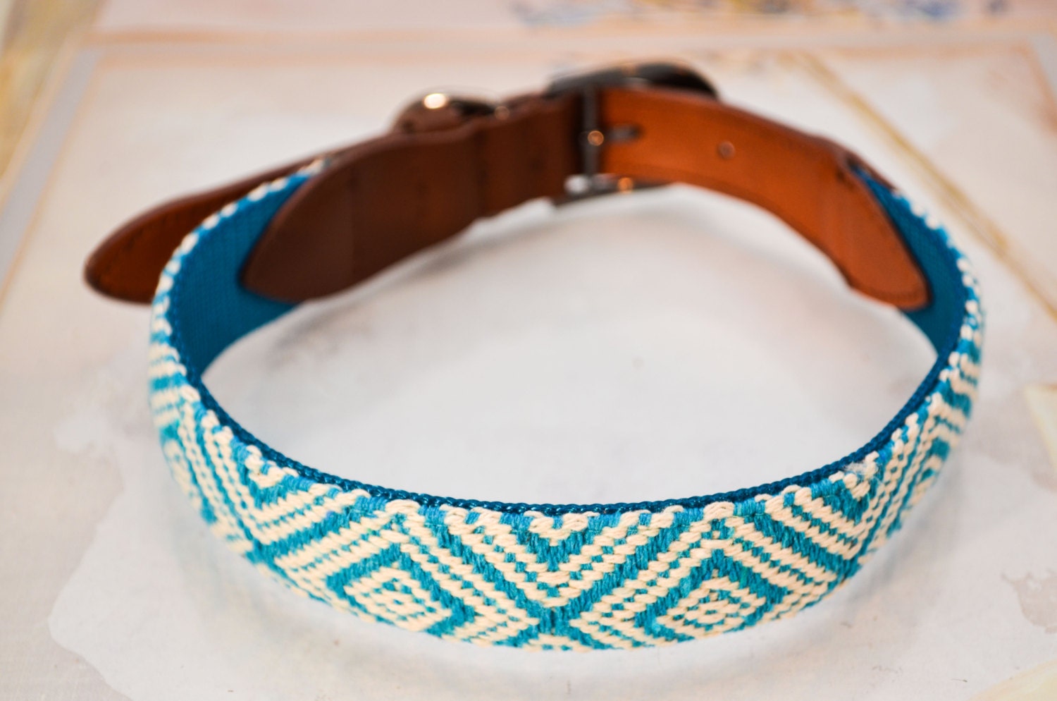 Cute Dog Collar Handmade Pattern Fabric With Real Genuine Leather for ...