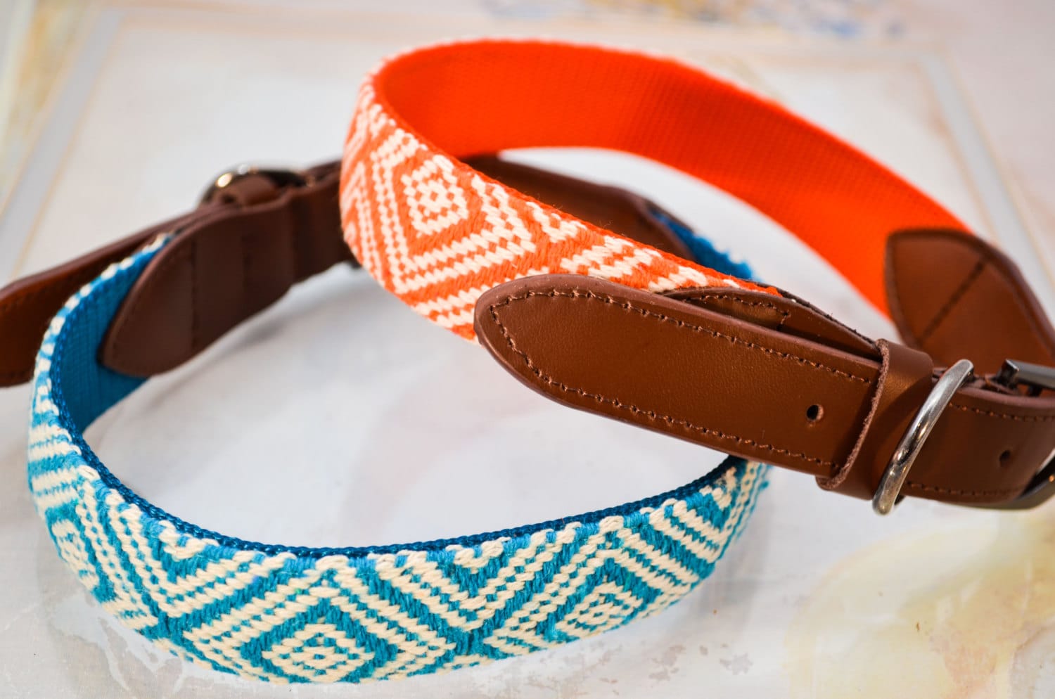 Cute Dog Collar Handmade Pattern Fabric With Real Genuine Leather for ...