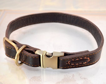 Leather Dog Collar Snap on for Quick Release Brass Real | Etsy