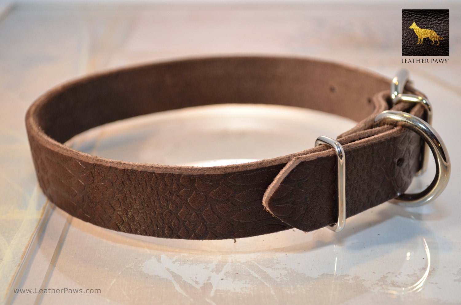 Dark Brown Textured Leather Dog Collar Made With Real Genuine Leather ...