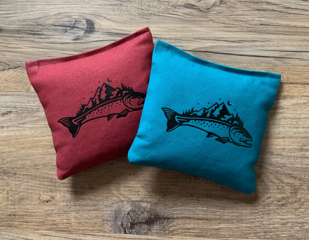 Fishing Outdoors Lover Cornhole Bean Bags With Mountains Stars Camping ...