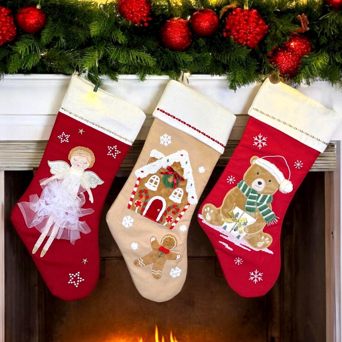 Personalized Christmas Stocking for Kids: Red Applique Stocking - Etsy